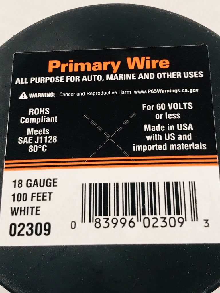 18 gauge 100 feet white primary wire. 02309